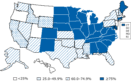 U. S. map showing People on Fluoridated Water Systems, 2000. Click for ...